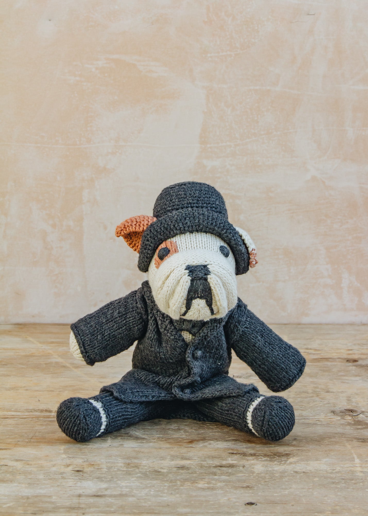 Knitted Bulldog in Bowler Hat and Black Coat – Burford Garden Co.