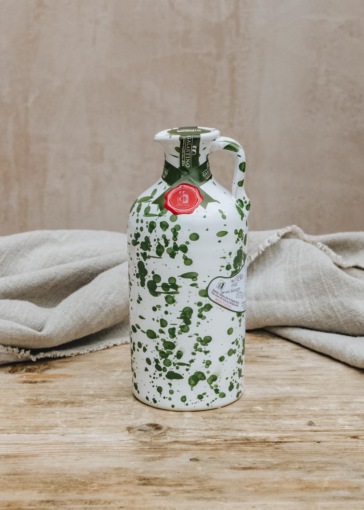 Galantino Extra Virgin Olive Oil in Green Splattered Terracotta Pouring ...