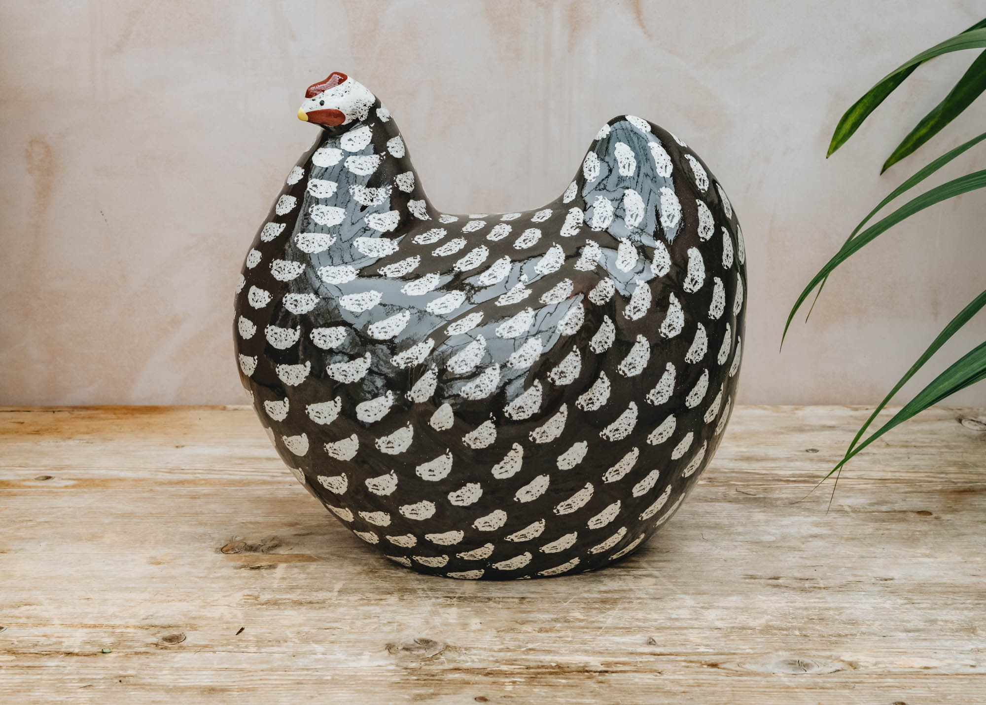Very Large Ceramic Hen in Black Brown Spotted White – Burford Garden Co.